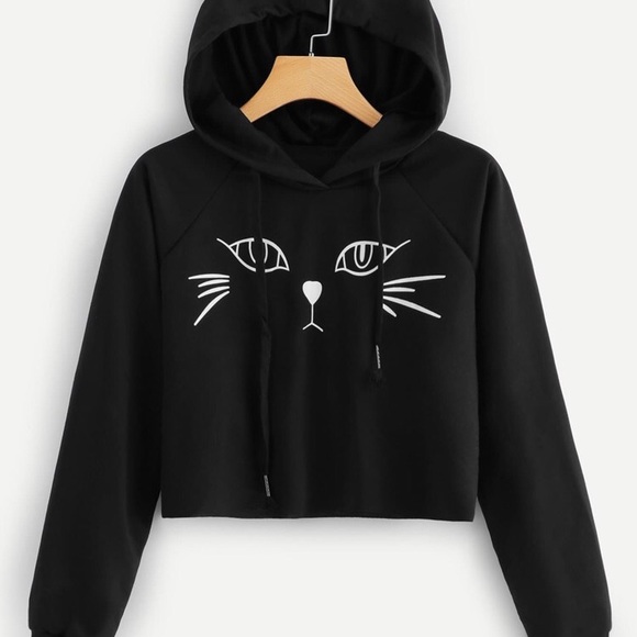 SHEIN | Tops | 25nwt Crop Cat Hoodie | Poshmark